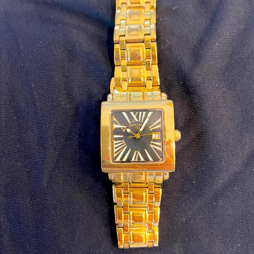 Swiss Legend Gold Square Black Pearl Face Ladies Watch - Gem